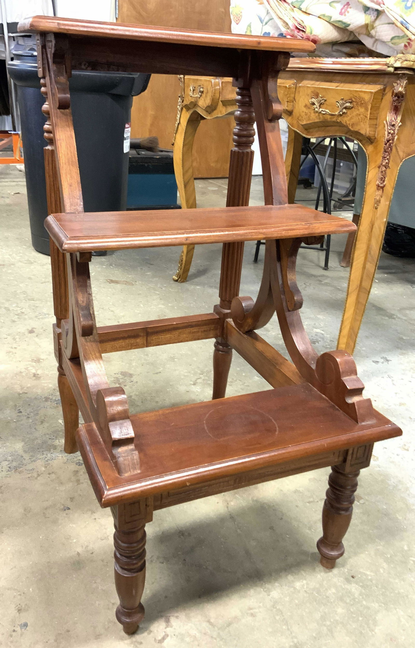 Vintage Carved Wooden Library Steps | Barnebys