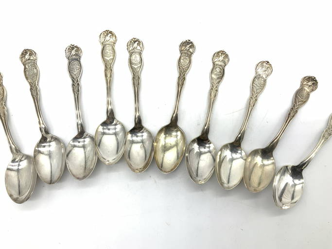 Set 10 Wm Rogers & Son Commemorative Teaspoons