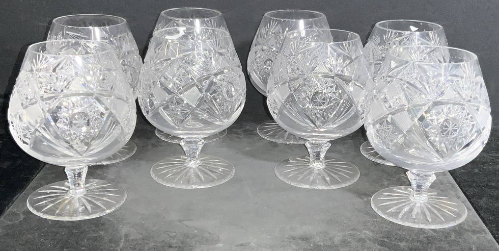 8 Pcs Ajka Hungarian Crystal Brandy Snifters