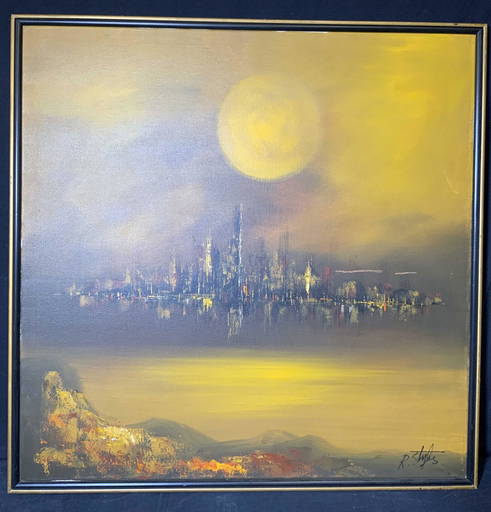 R STYLES Signed Sun Over the City Acrylic Canvas (#0812) on Jan 05 ...
