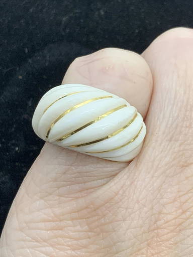 Mid Century Carved Bone Ring W 14k