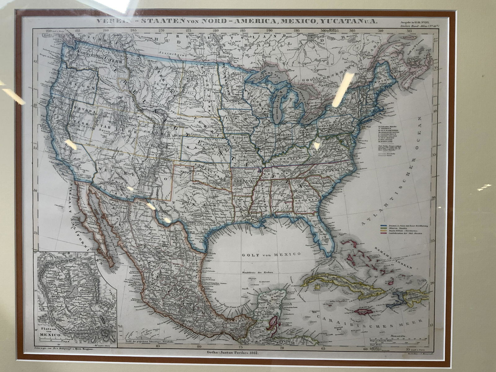 Antique 1862 Map Of The Confederacy & Us & Mx