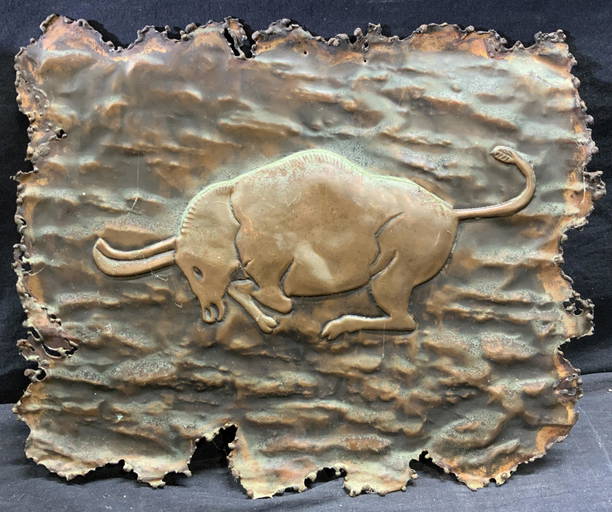 Raised Copper Relief Of Bull Metalwork