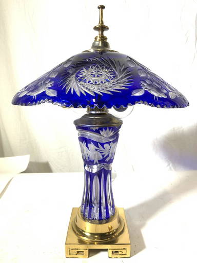 Signed Dresden By Peck Cobalt Blue Crystal Lamp