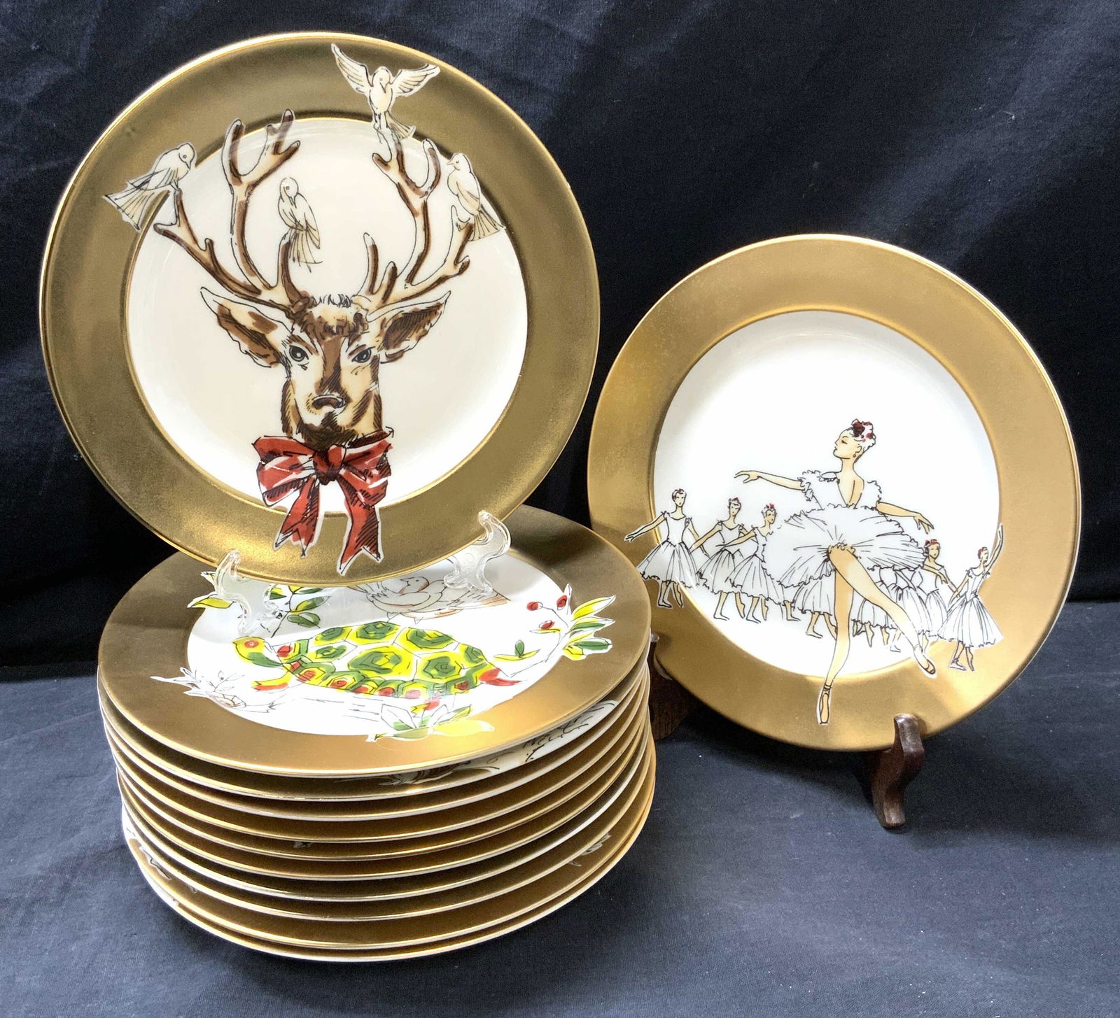 Dransfield & Ross Hand Painted Set Of 12 Plates