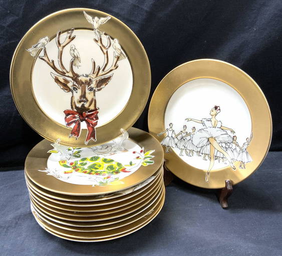 Dransfield & Ross Hand Painted Set Of 12 Plates