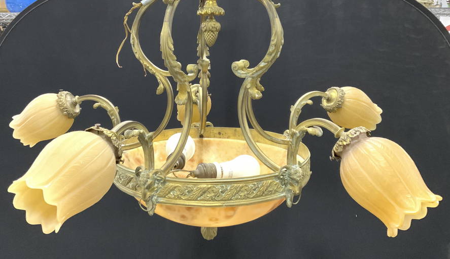 Vintage 5 Arm Brass Victorian Style Chandelier