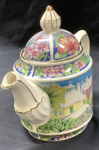 Sadler Signed Porcelain Tea Pot Of Bermuda, Eng