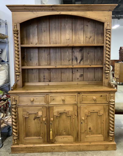 Vintage Carved English Pine Hutch