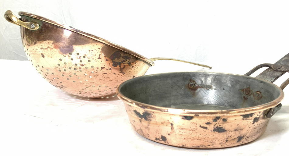 Vintage Brass & Copper Colander & Pan