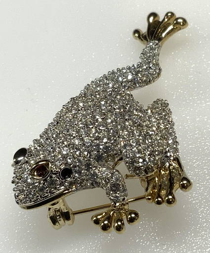 Rhinestone Frog Brooch