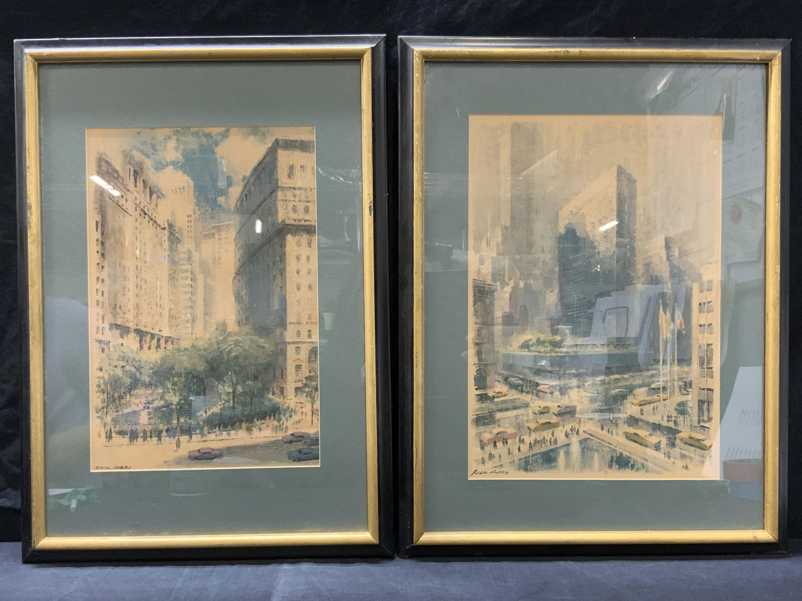 Ralph Avery Vtg. Pair Nyc Watercolor Lithographs