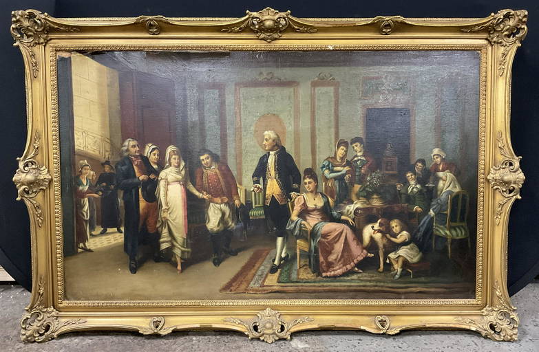 Antique Oil Painting, Colonial Genre Scene