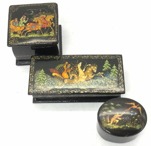 Lot Of 3 Russian Lacquer Trinket Boxes