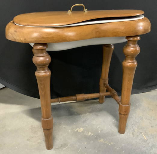 Antique Rare Wood & Porcelain Bidet, 3 Pcs