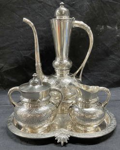 Vintage Quadruple Plate Hard White Metal Coffee Pot