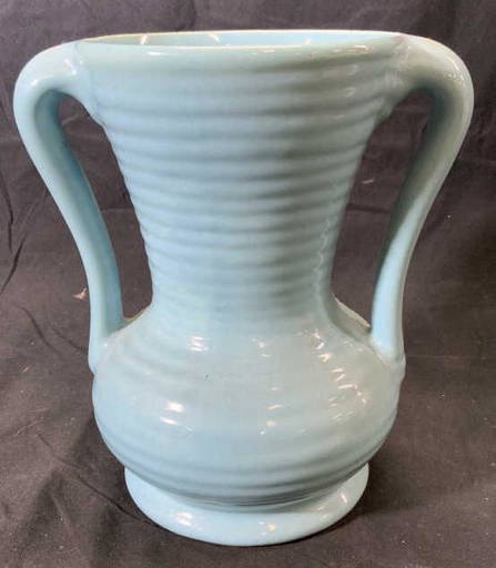 Light Blue Pottery Vessel With Handles
