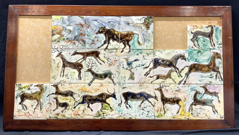 Signed Vintage Framed Tile Art