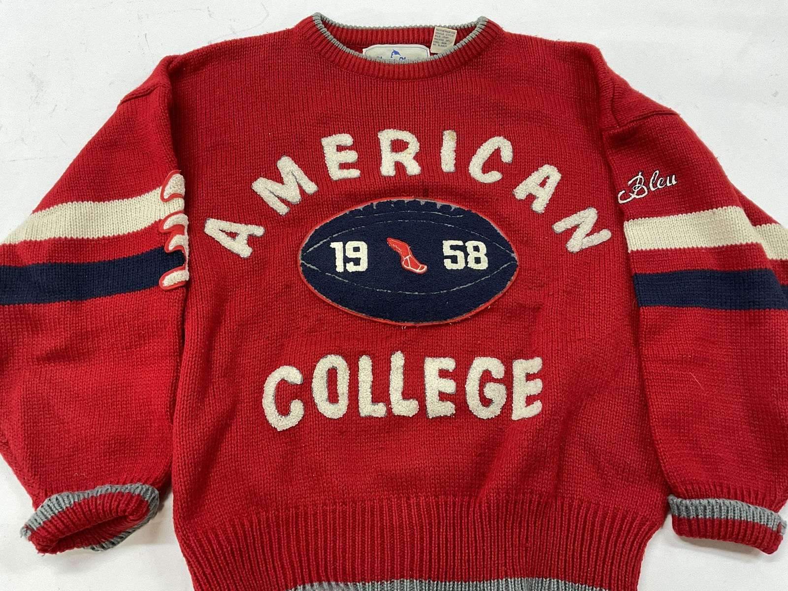 Vintage BLANC BLEU American College Knit Sweater | Barnebys