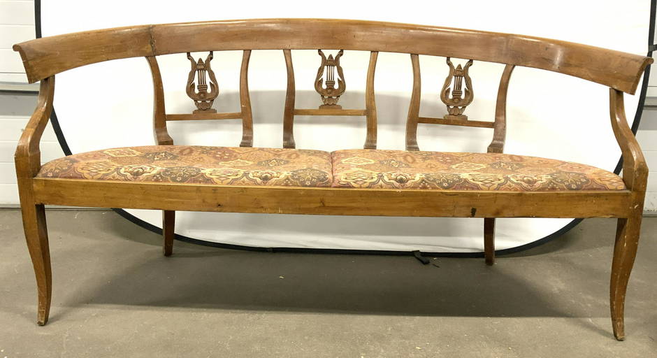 Vintage Wooden Lyre Back Bench W Cushion (#0246) on Dec 21, 2022 | The ...