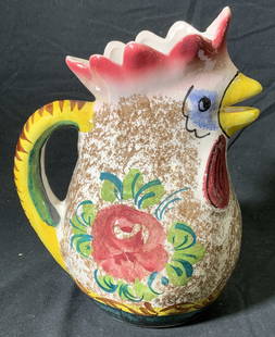 Vintage Hand Painted Ceramic Rooster Pitcher