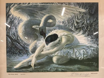 Vladimir Tretchikoff , Signed" Dying Swan" Lithograph