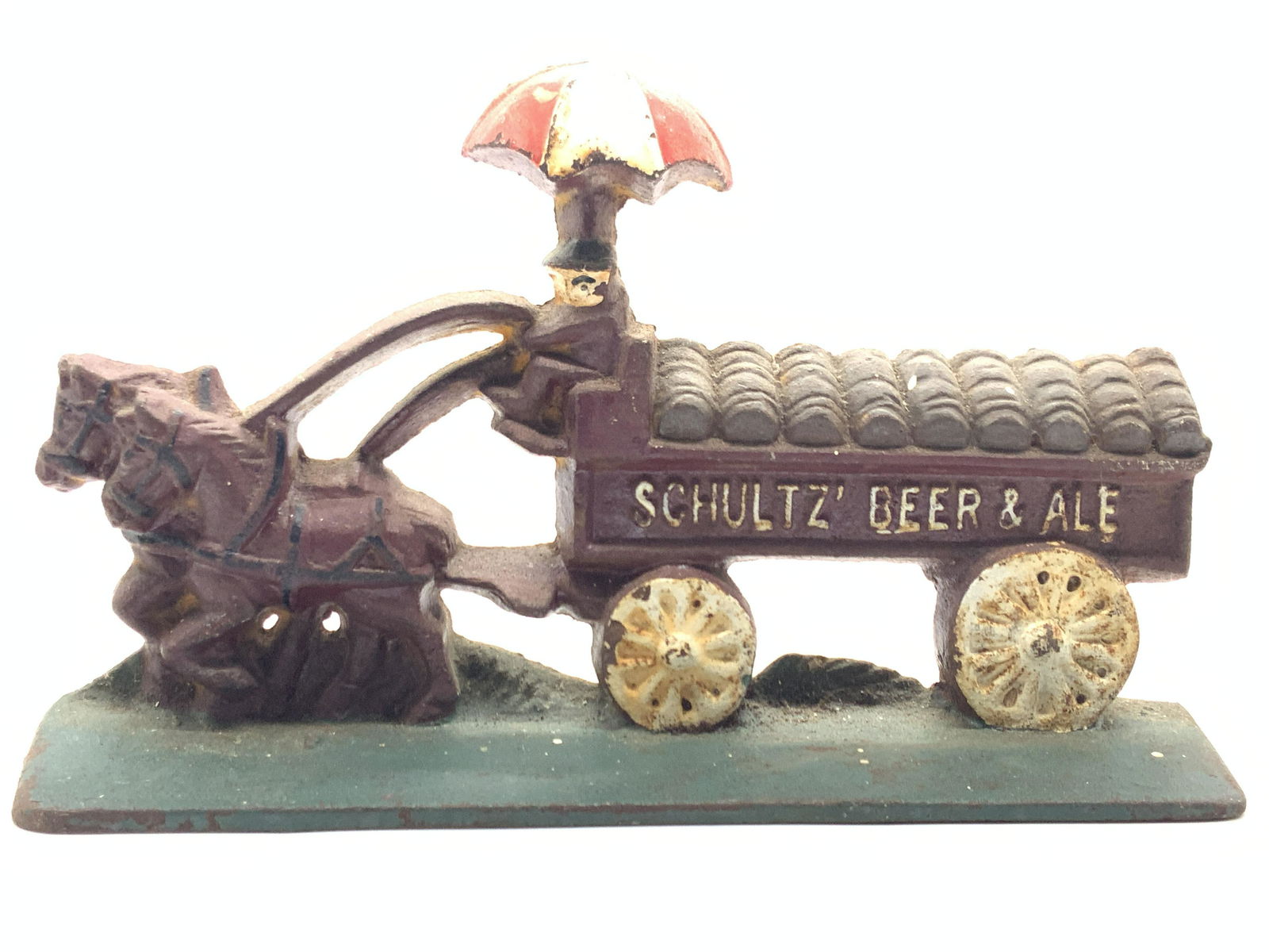 Vintage Painted Iron Schultz Beer & Ale Door Stop | Barnebys