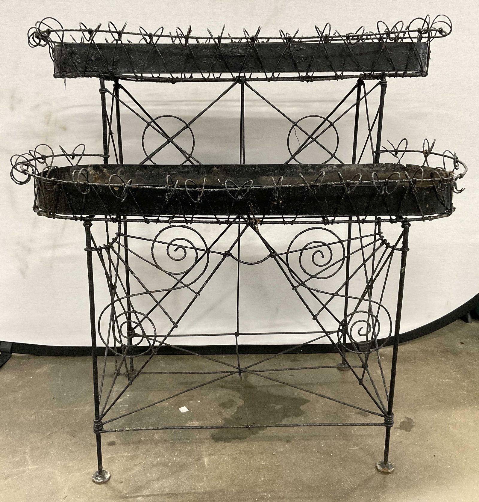 Antique Iron & Wire Plant Stand