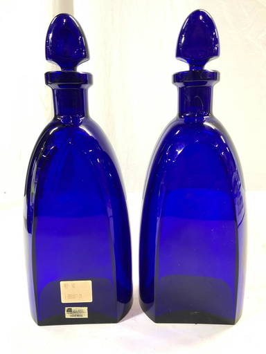 Jm Glass Pr Cobalt Blue Decanters W Stoppers