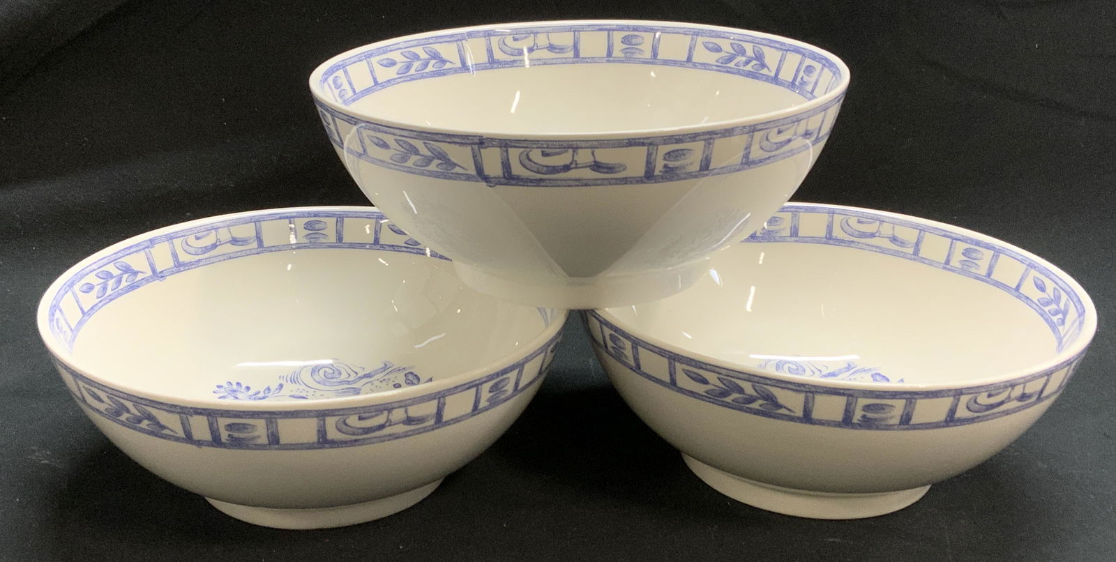 Set 3 Gien France Porcelain Oiseau Bleu Bowls