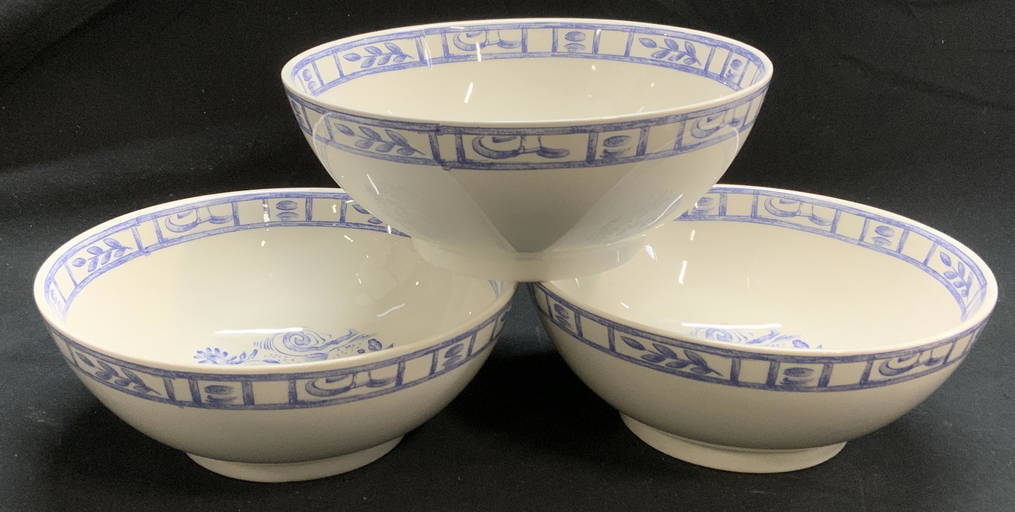 Set 3 Gien France Porcelain Oiseau Bleu Bowls