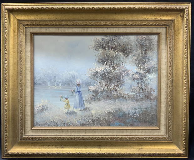 Hancock Signed Mother & Child Landscape Painting