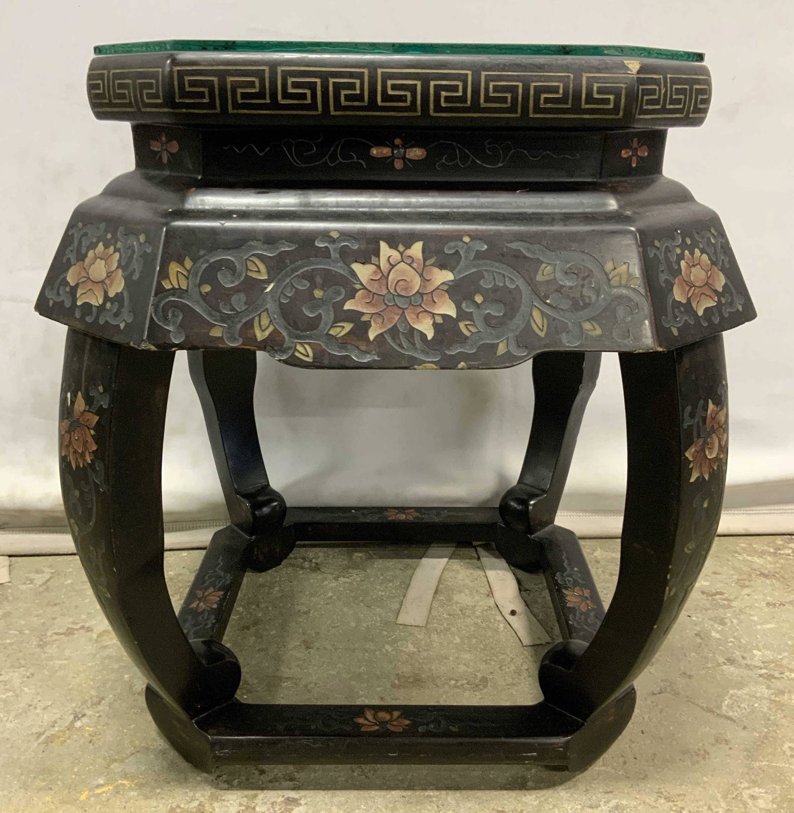 Vntg Lacquered Asian Side Table W Glass Top Auction