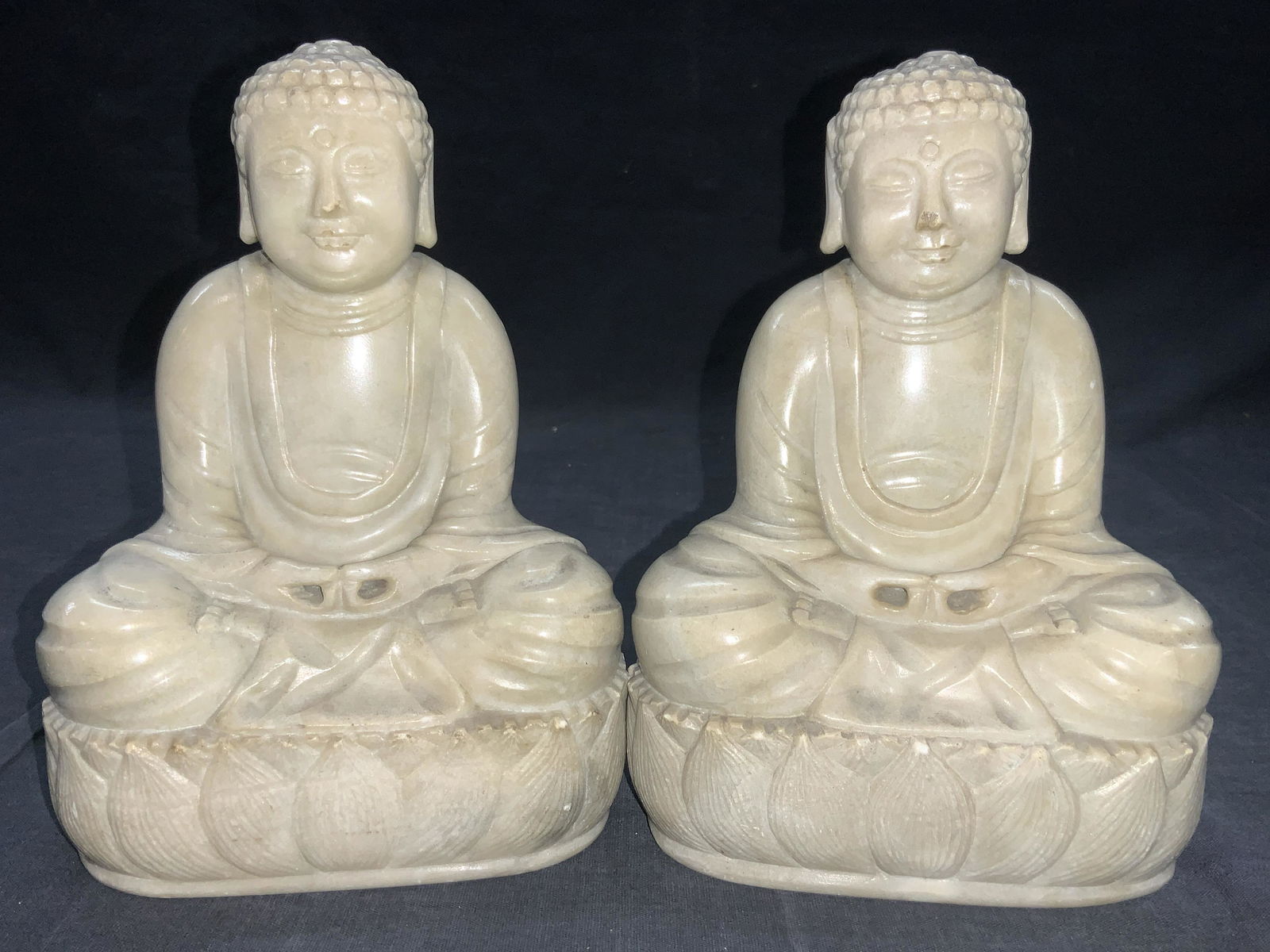 Pair Carved Marble Buddha Bookends