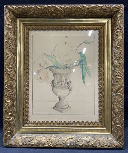 Signed Tosca Colored Still Life W Flowers Drawing