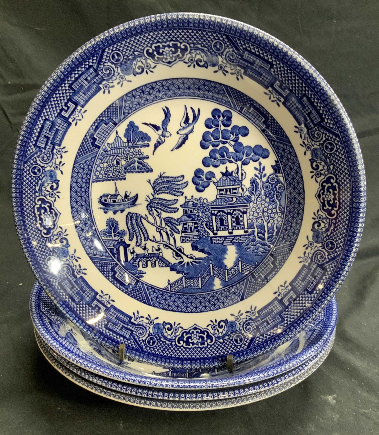 Canton Willow Flow Blue Porcelain Bowls, 4 England
