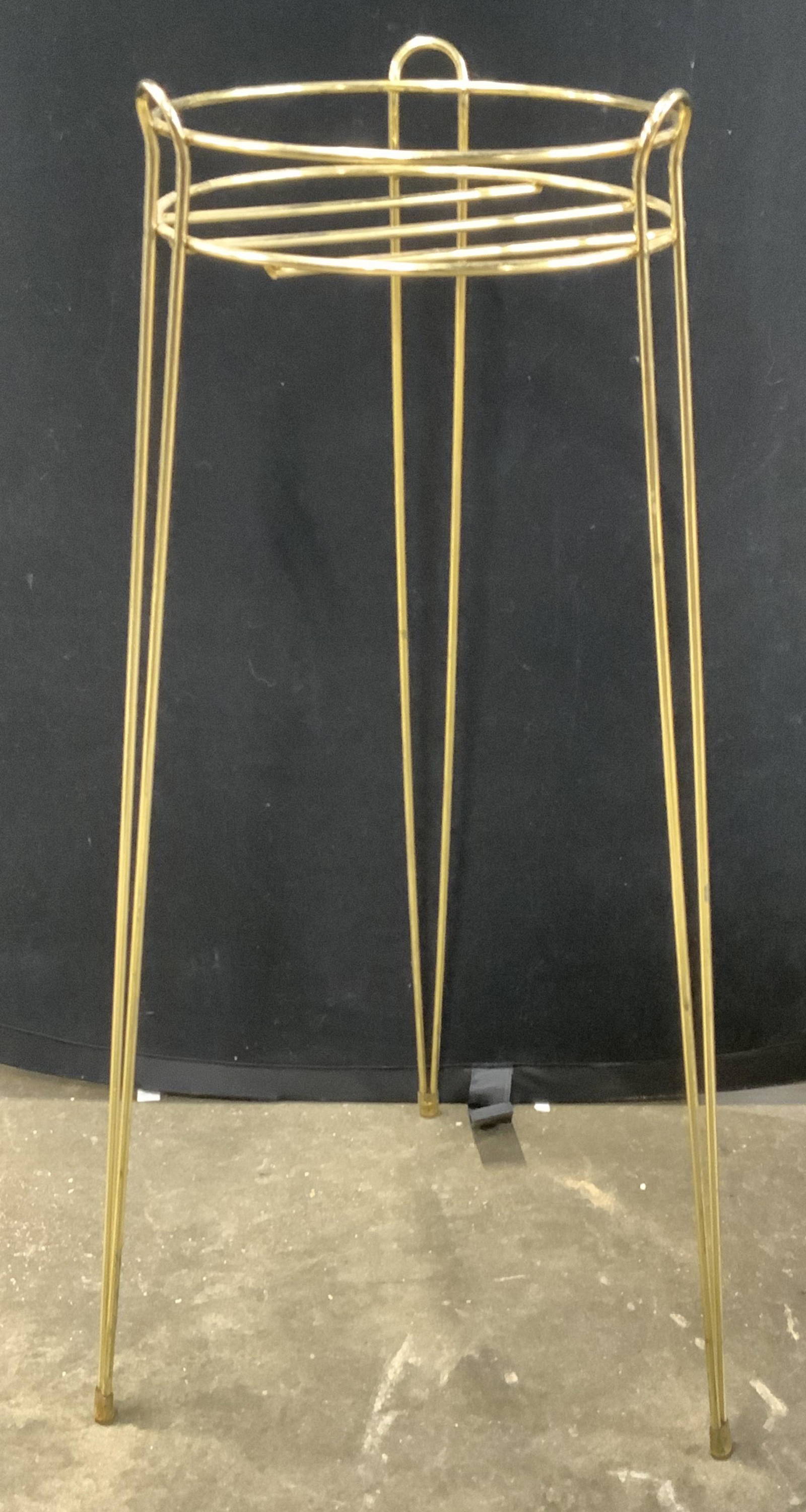 Gold Tone 3 Leg Plant Stand, 29 Inches Tall Auction