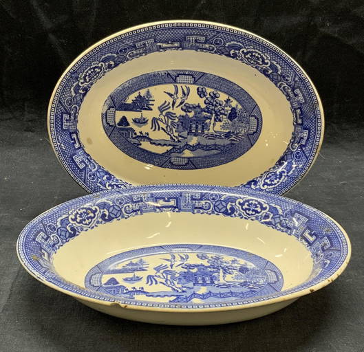 Pair Vintage Ceramic Asian Blue Willow Bowls