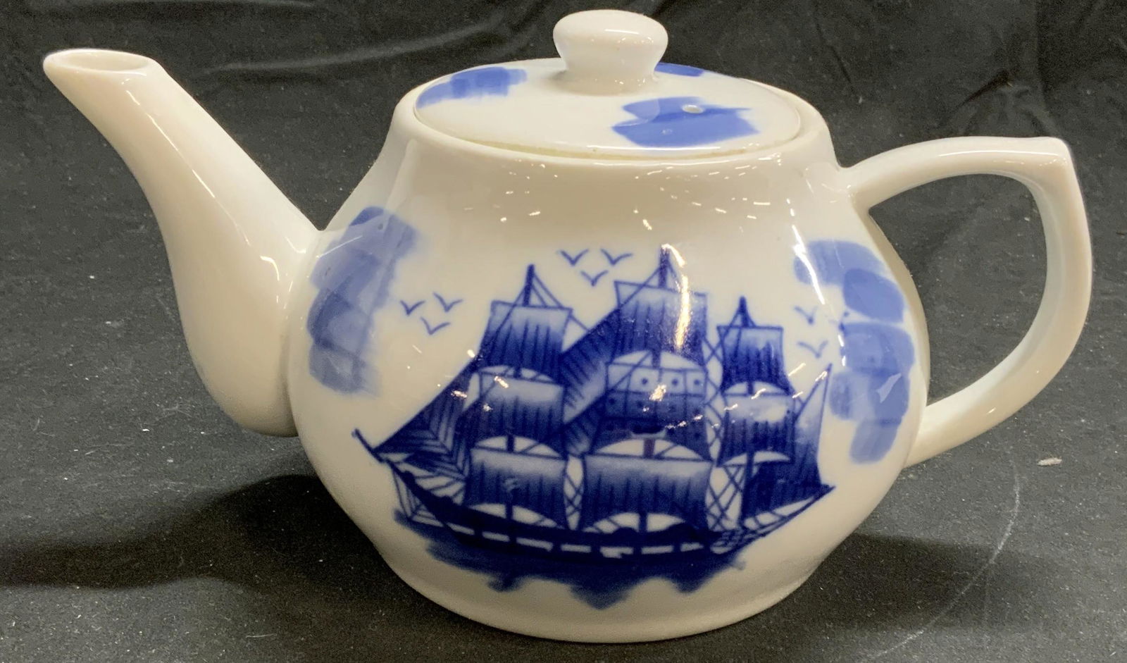 Nantucket Blue & White Sailing Ship Teapot