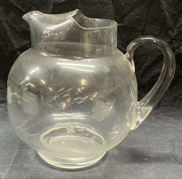 Etched Floral Glass Pitcher