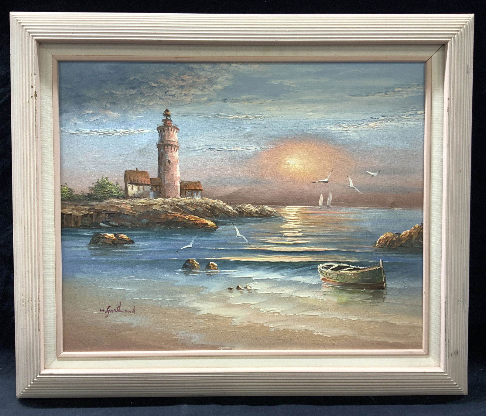 M.garland Signed Nautical Lighthouse Painting