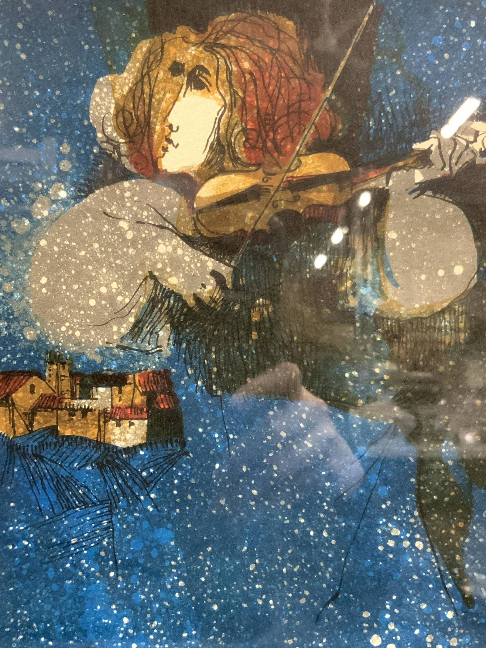 Alvar Signed Violin Player Linocut Art Auction