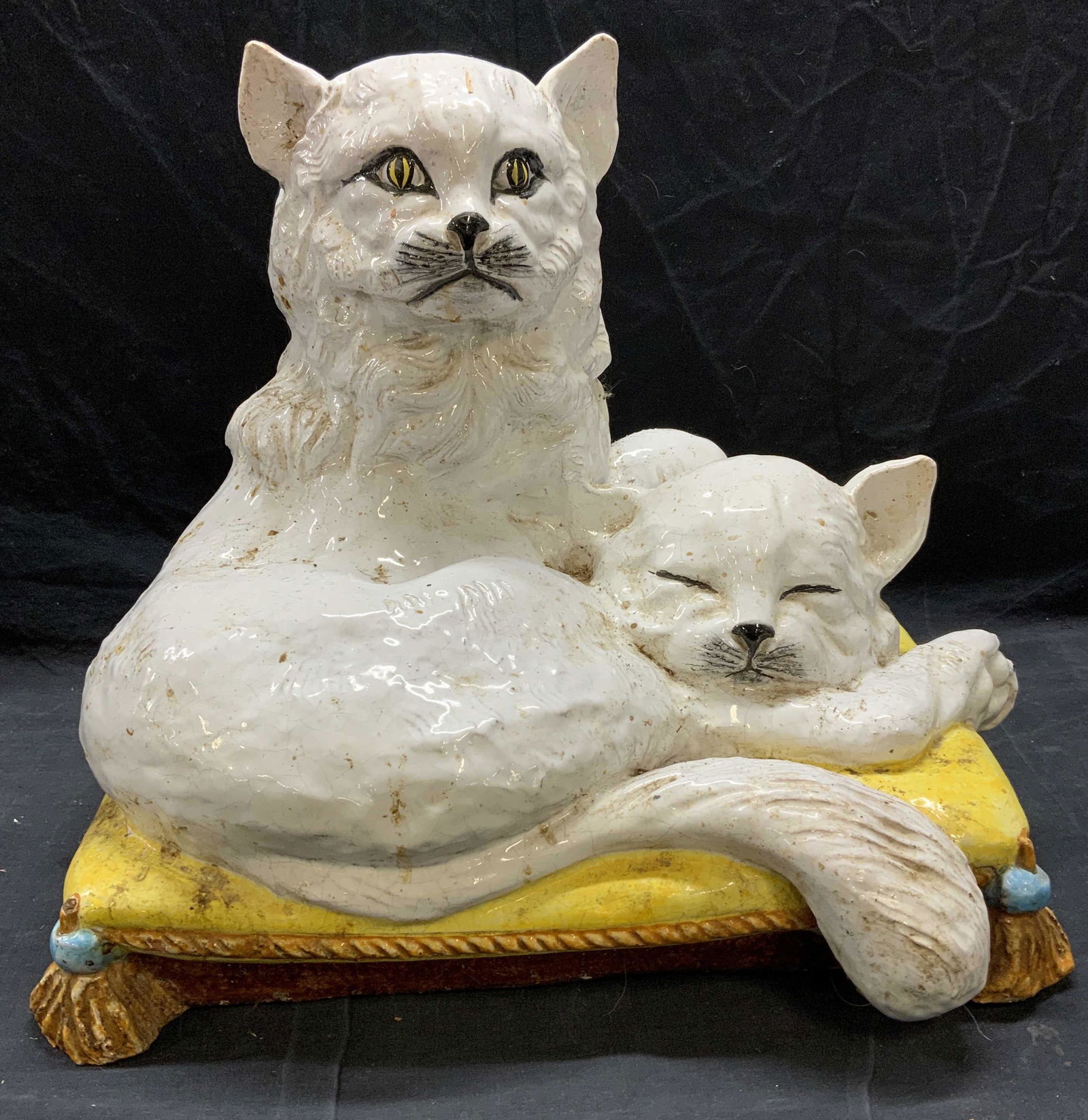 Vintage Xl Hand Painted Ceramic Cat Figural