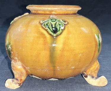 Chinese Sancai Glazed Buff Pottery Jar