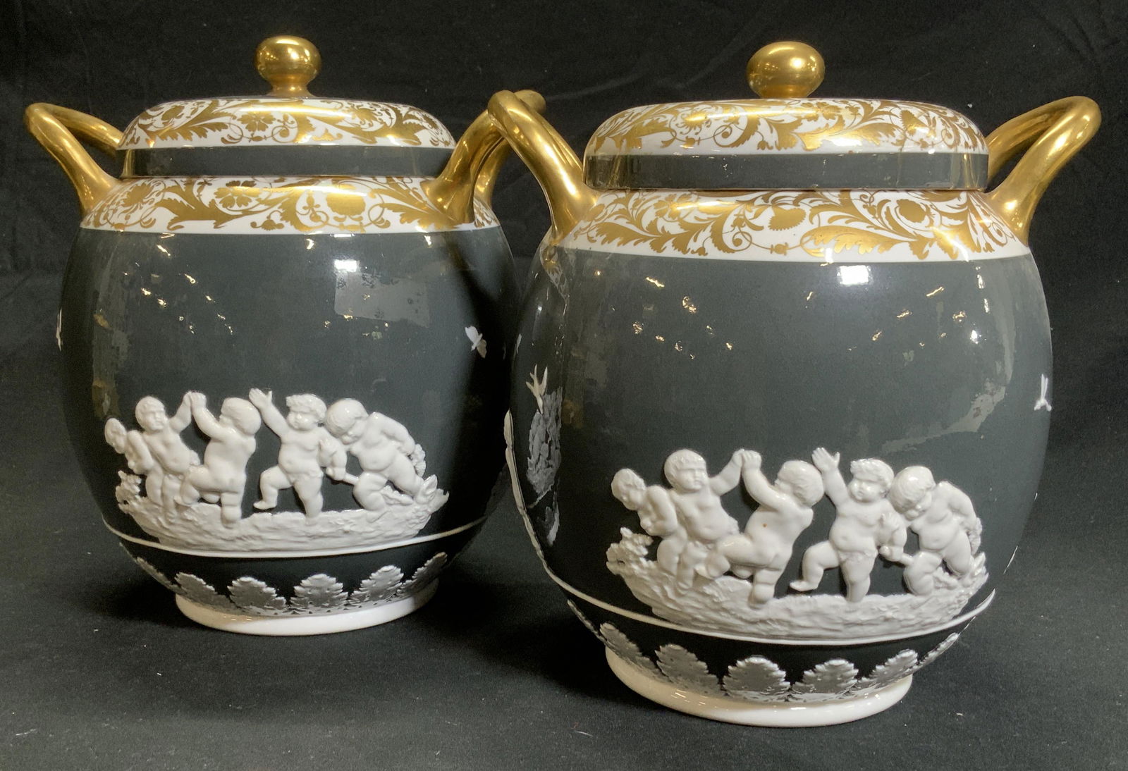 Pr Antique Spode Porcelain Pot Pourri Jars, Eng