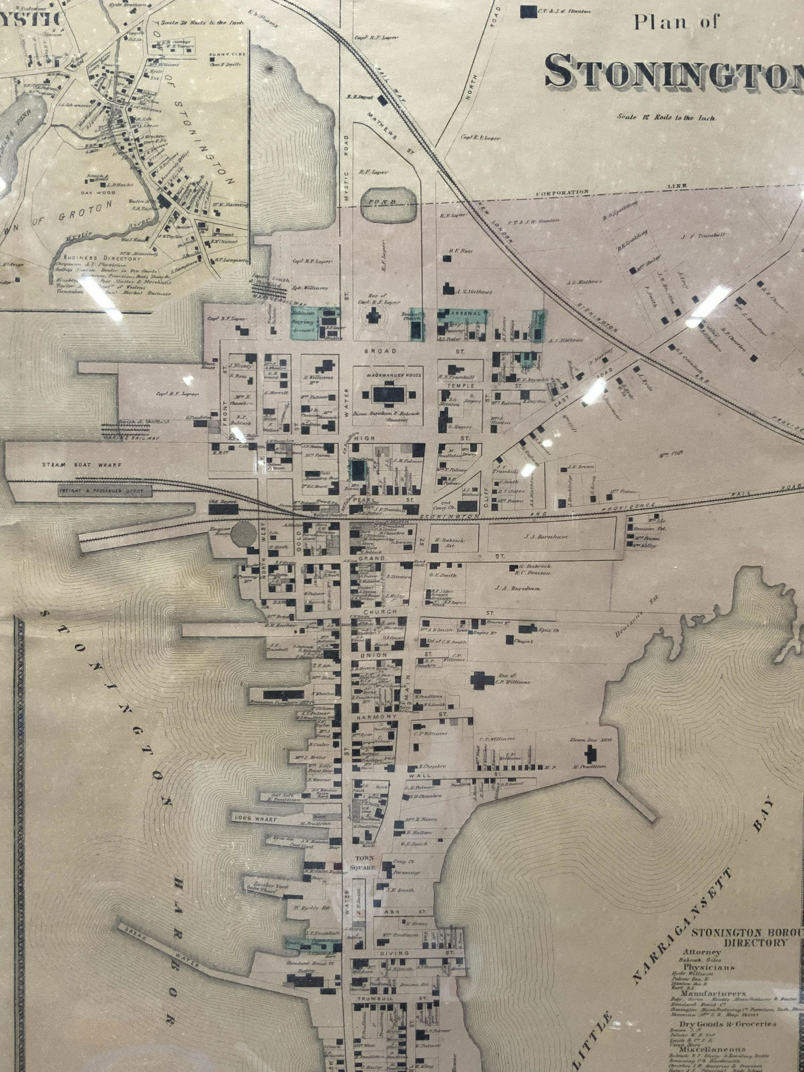 Vintage Framed Plan Of Stonington Map, 1868