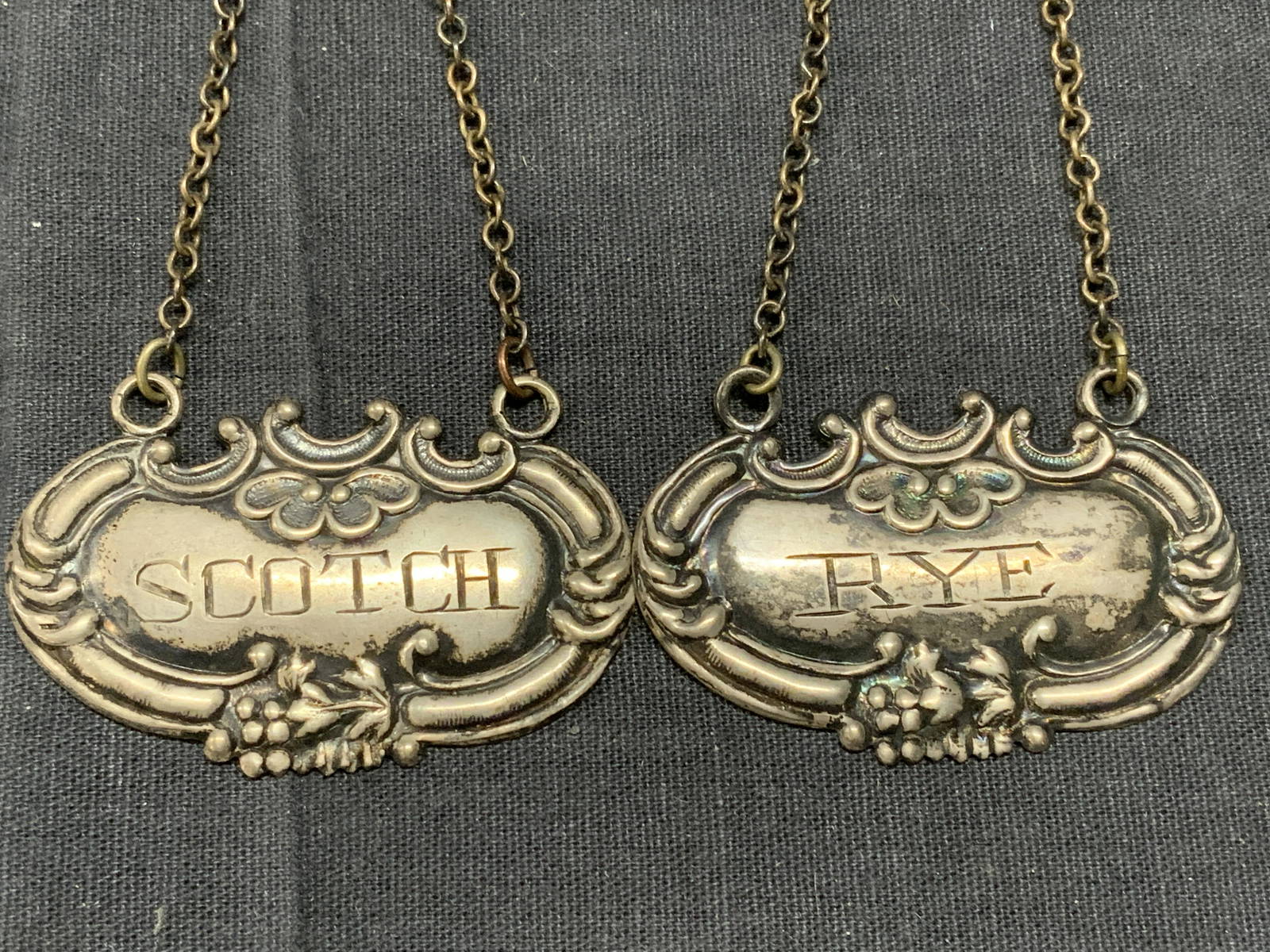 Lot 2 Vintage Sterling Silver Scotch & Rye Labels Auction