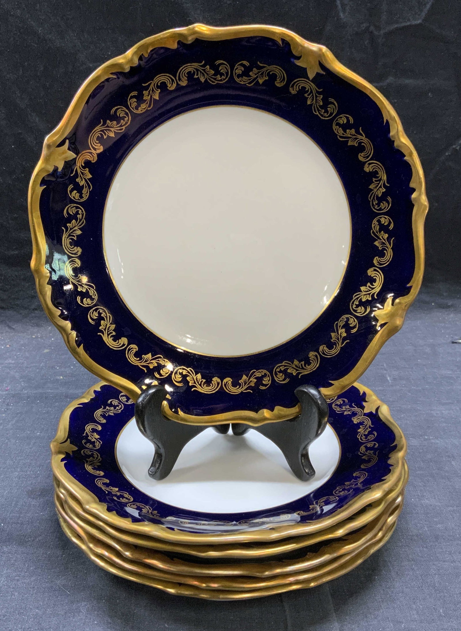 Set 6 Reichenbach Gilt Cobalt Fine China Plates