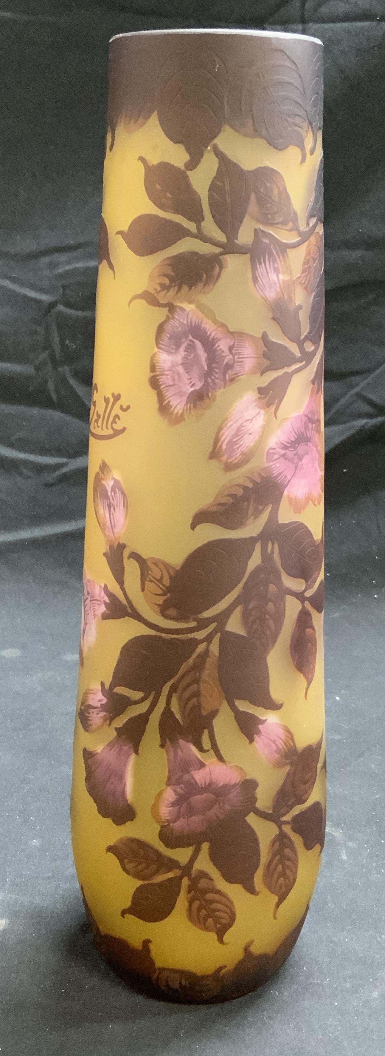 Galle Floral Cameo Glass Vase, Reproduction Auction