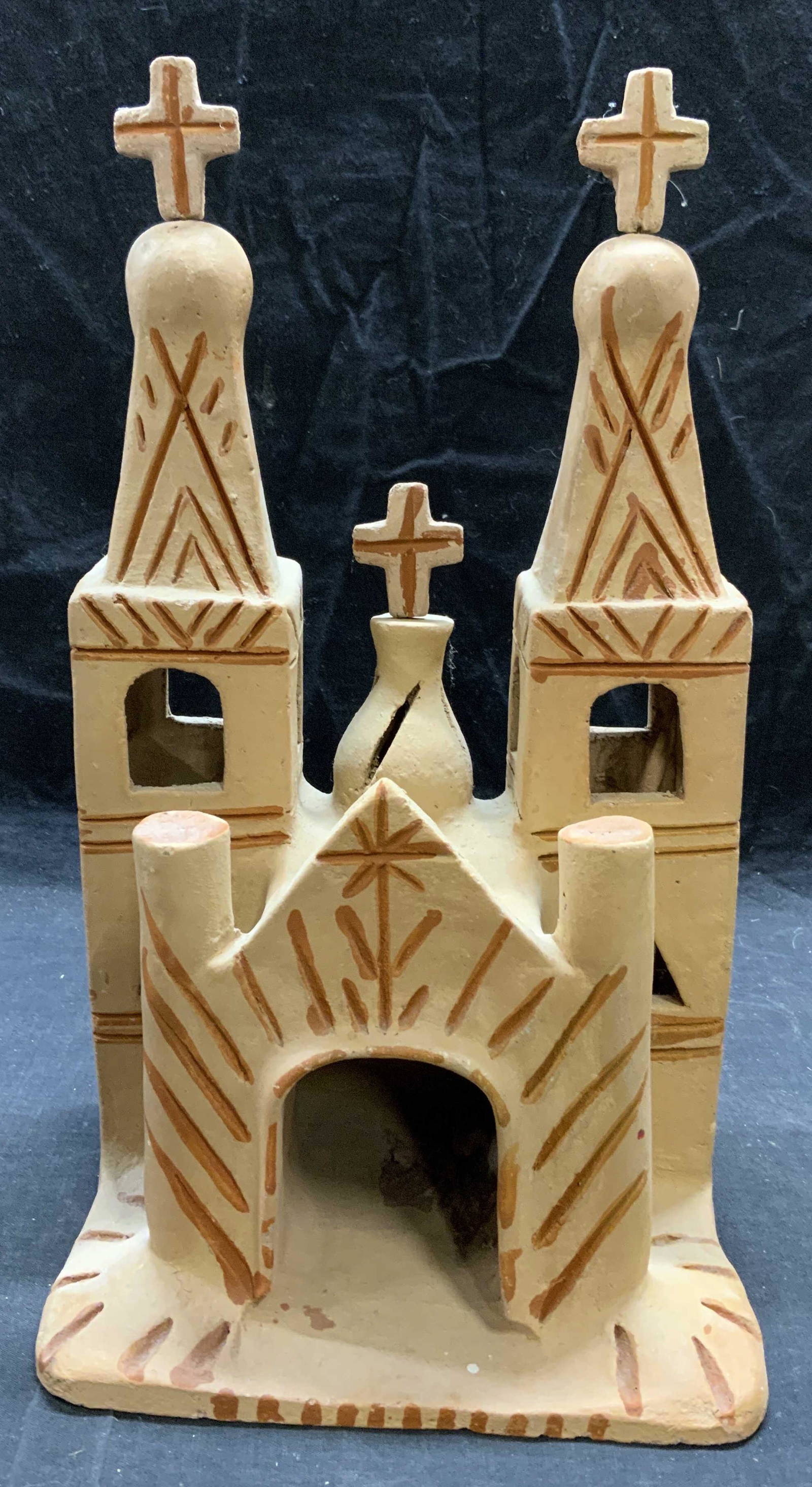 Hand Crafted Mexican Pottery Church Figural Auction